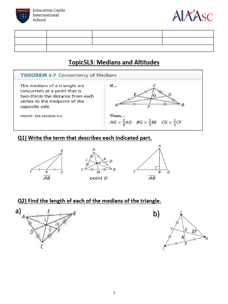 Topic5L3: Medians and Altitudes: 7 Math | PDF