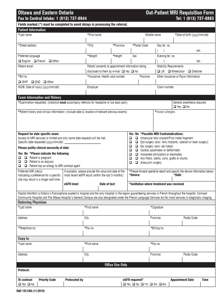 Outpatient Mri Requisition Form | PDF
