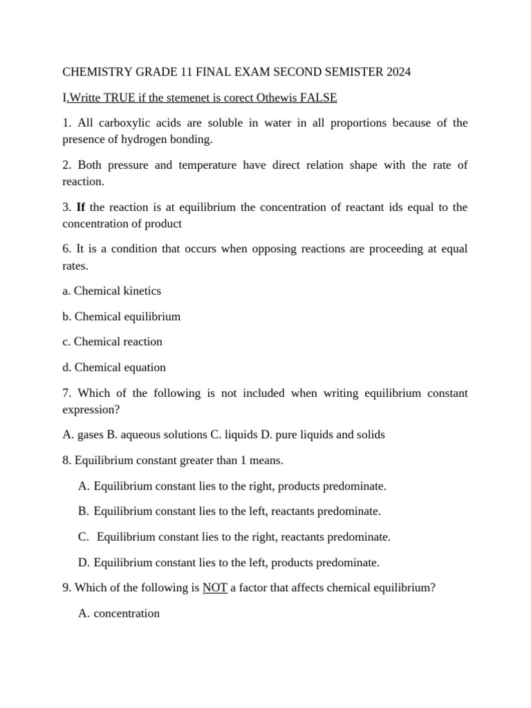 G 11 Chem Final Exam | PDF