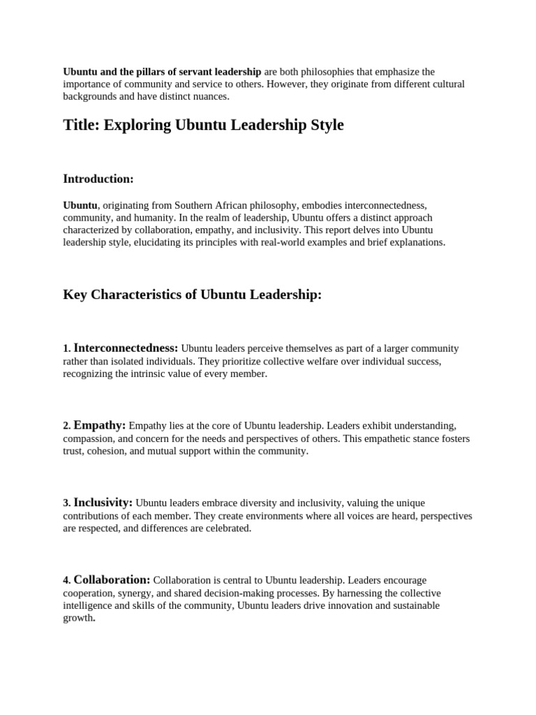 Ubuntu and The Pillars of Servant Leadership | PDF