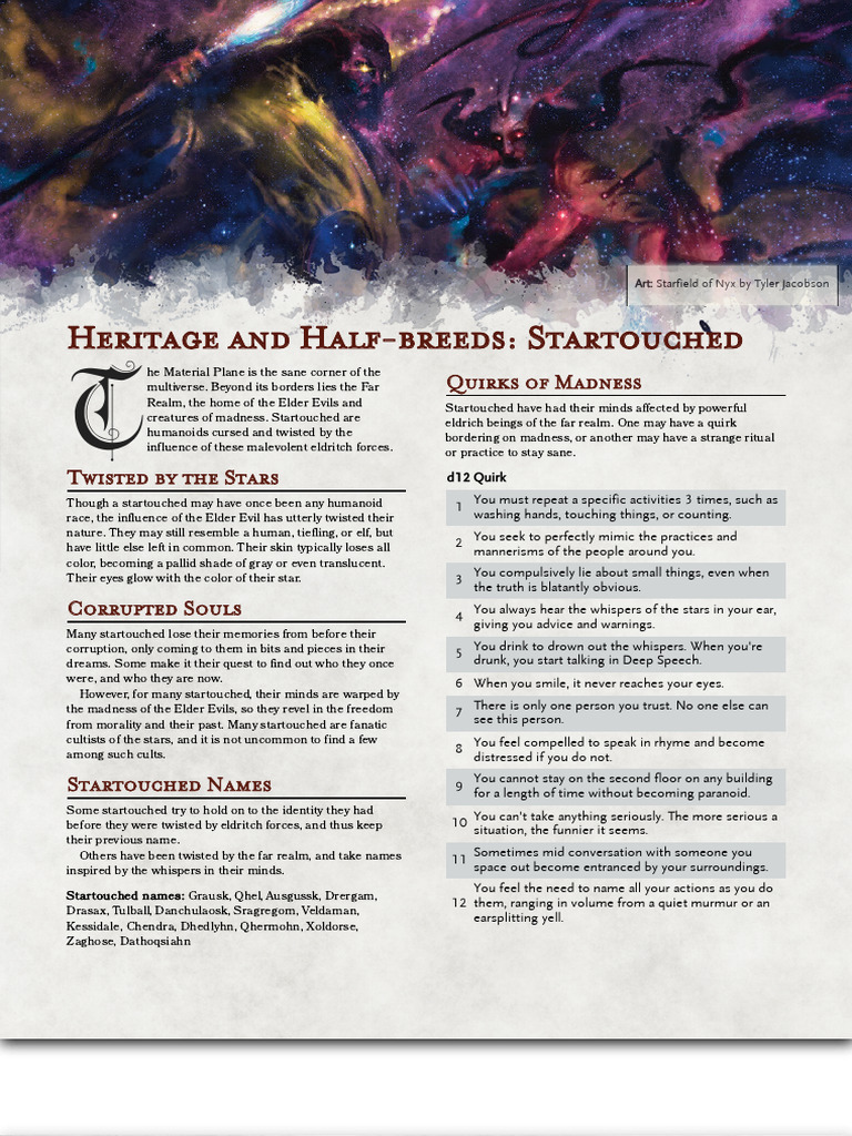 Heritage and Half-breeds_ Star-touched _ GM Binder | PDF