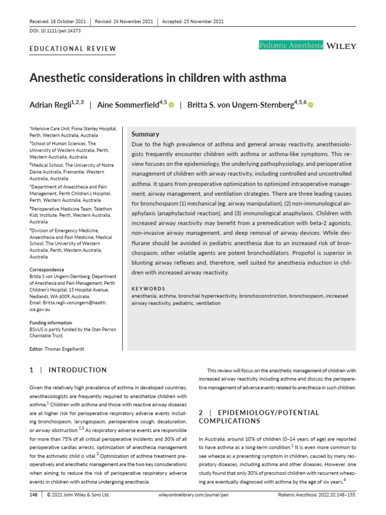Anesthetic Considerations in Children With Asthma | PDF