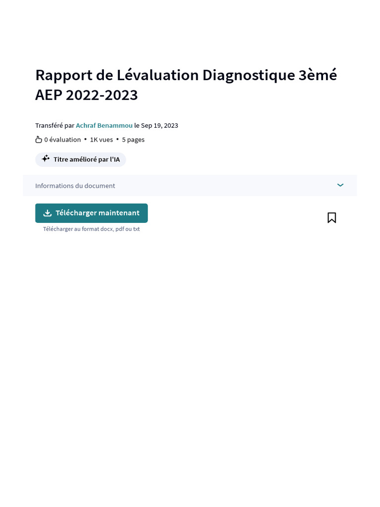 Rapport de Lévaluation Diagnostique 3èmé AEP 2022-2023 - PDF - Pédagogie - Apprentissage | PDF