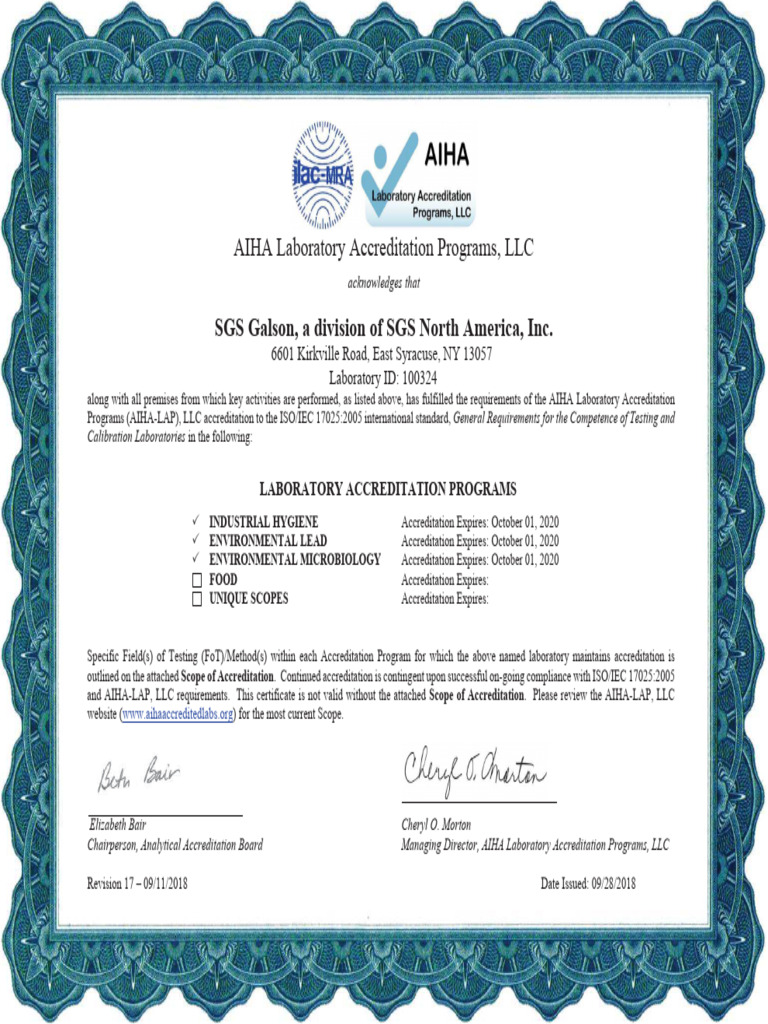 AIHA Lab Accreditation | PDF