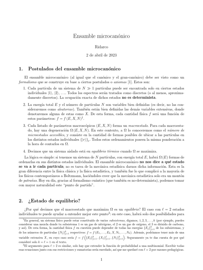 Apunte 2 - Ensamble Microcanónico | PDF