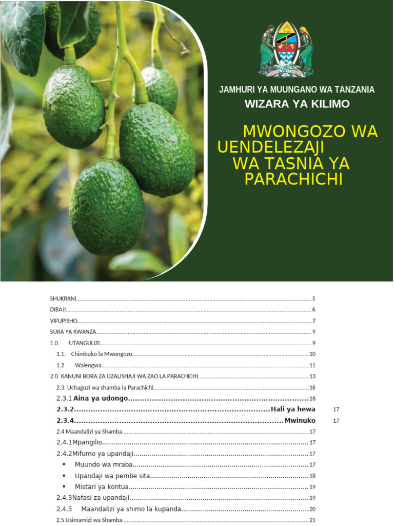 Mwongozo Wa Uendelezaji Wa Tasnia Ya Parachichi | PDF