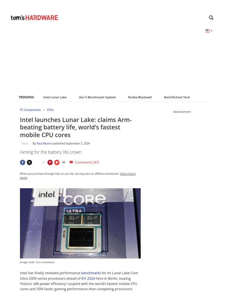 Intel Launches Lunar Lake - Claims Arm-Beating Battery Life, World's ...