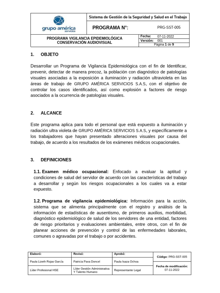 PRG-SST-005 Programa Vigilancia Epidemiologica Conservación Visual | PDF