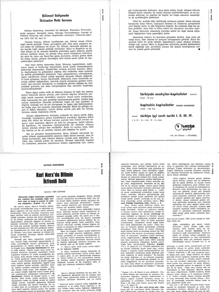 Karl Marx'da Bilimin İktisadi Rolü - Nathan Rosenberg | PDF