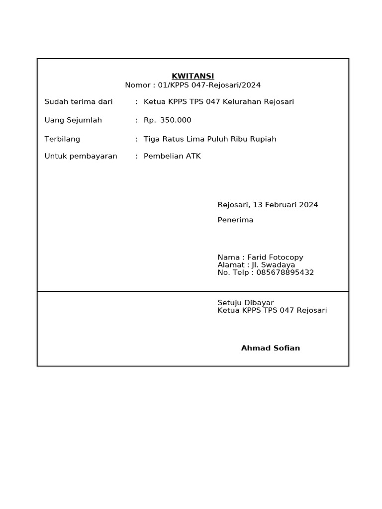 6.contoh Kwitansi Pembelian ATK | PDF