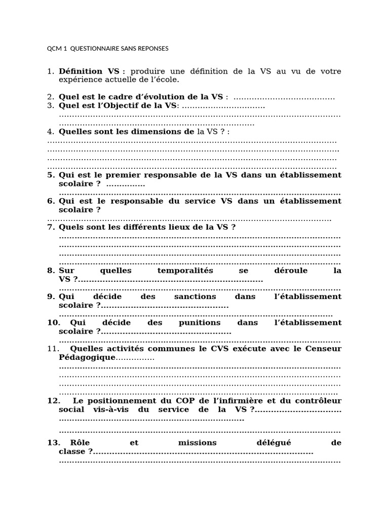QCM 1 Questionnaire Entrainements | PDF