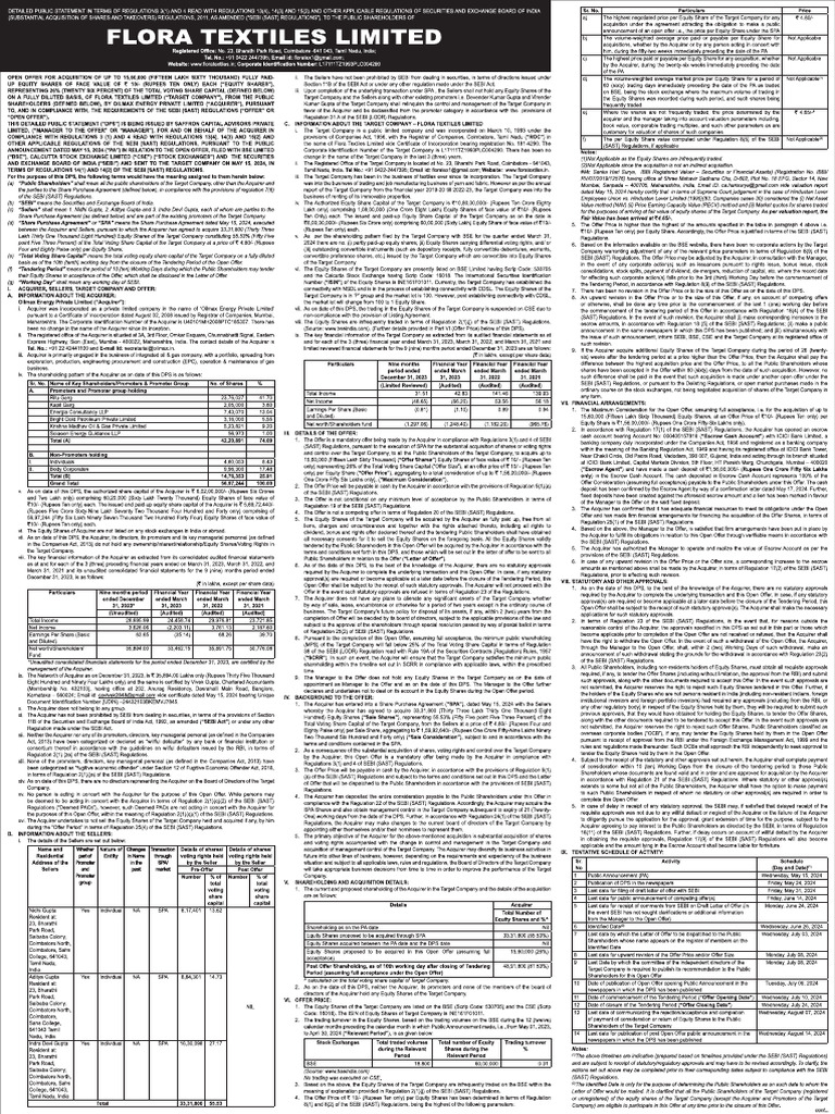 Flora Textiles Limited - DPS - P - Acquiring | PDF
