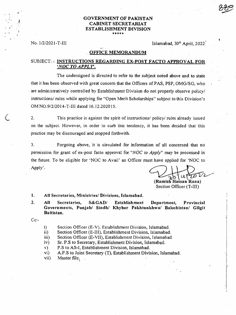 Instructions Regarding Ex-Post Facto Approval For NOC To Apply | PDF