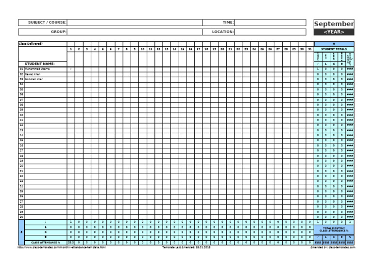 Student Attendance Register Two | PDF