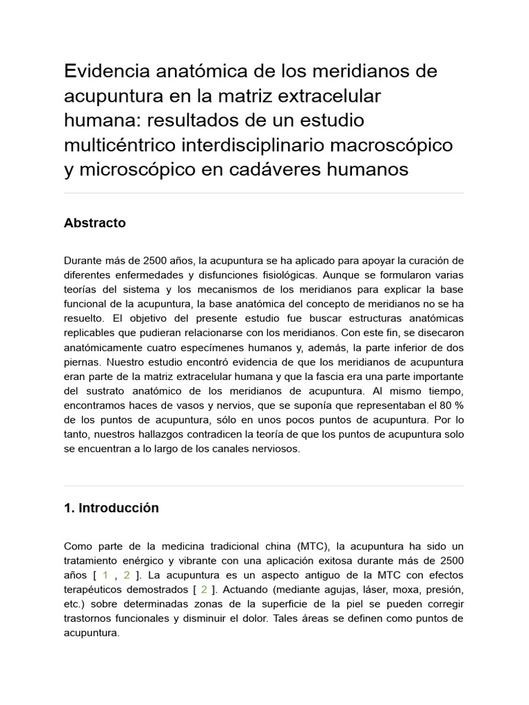 Evidencia Anatómica de Los Meridianos de Acupuntura en La Matriz ...