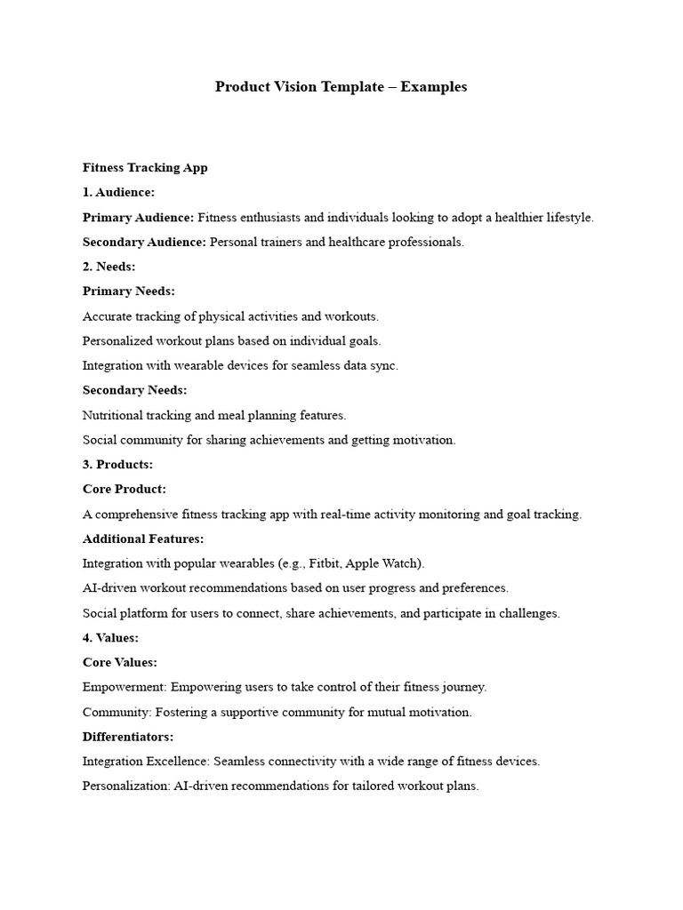 Product Vision Template Samples | PDF