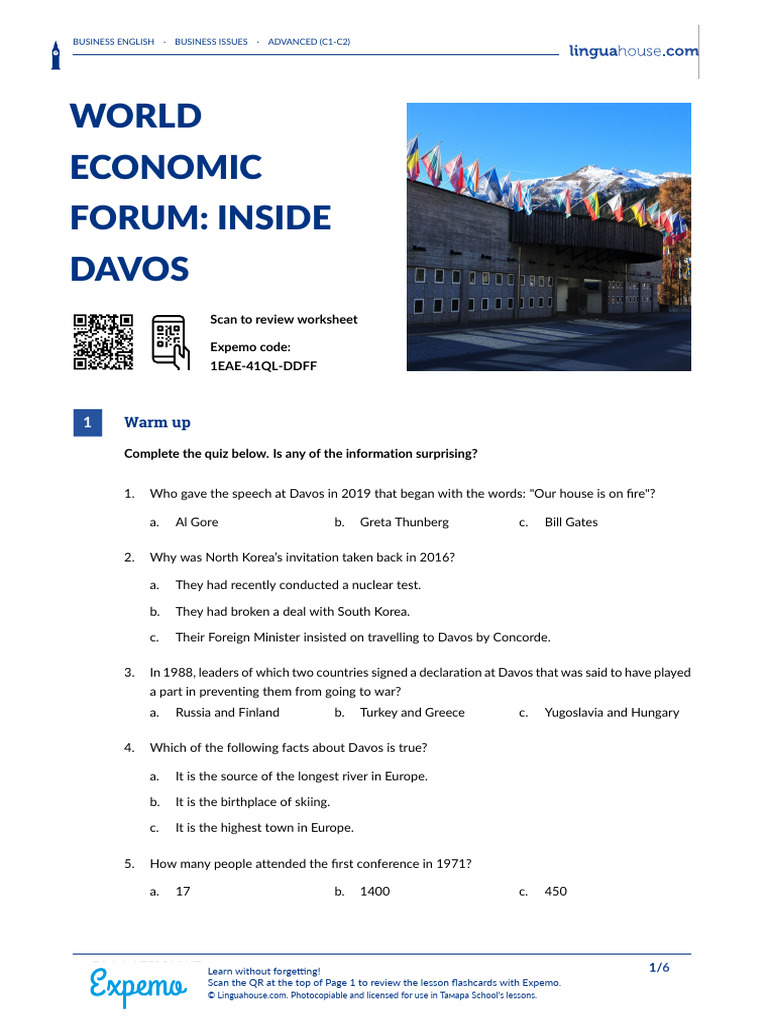 World Economic Forum Inside Davos British English Teacher C1 C2 | PDF