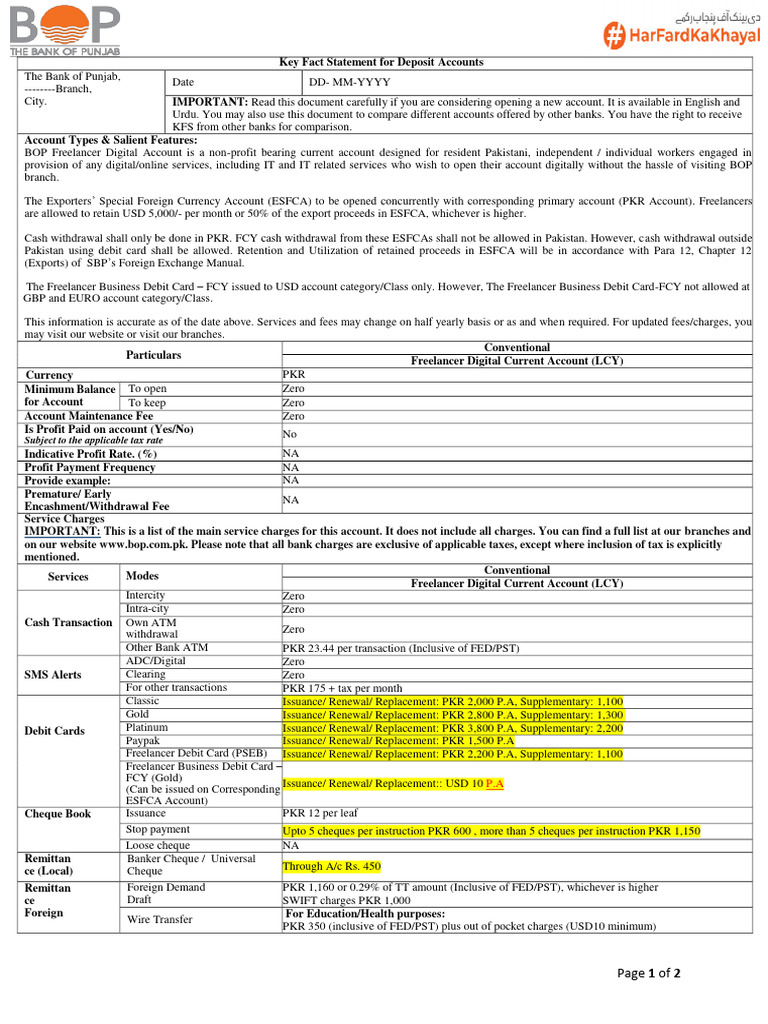 Freelancer Digital Current Account (LCY) | PDF