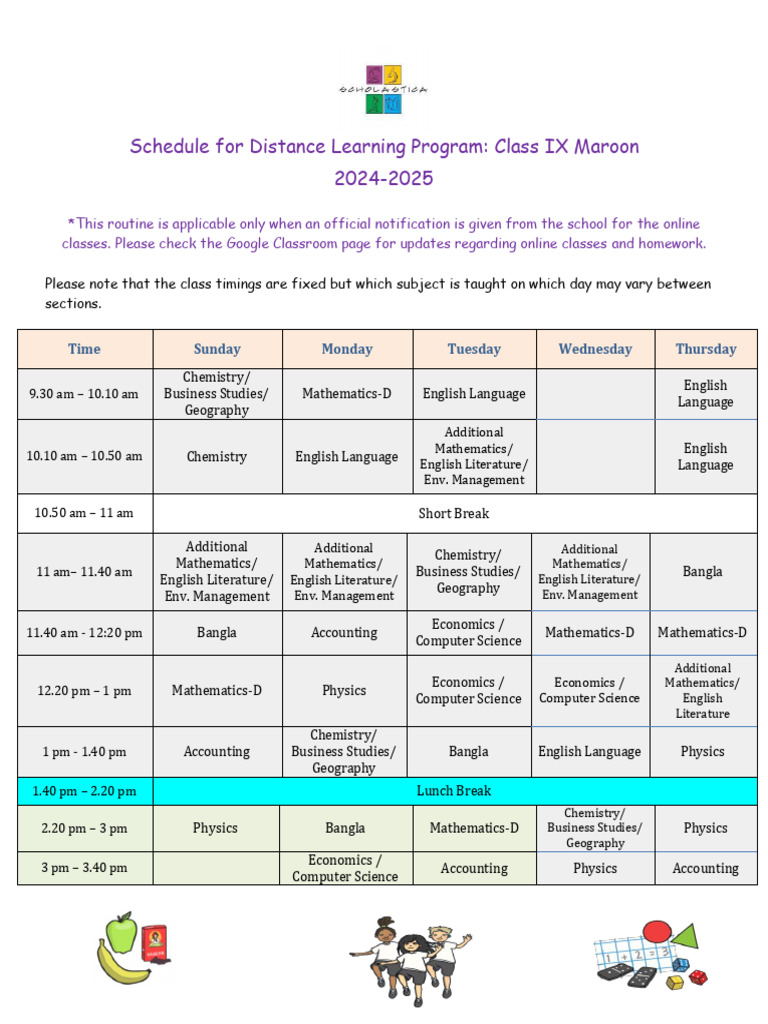 Class IX - Maroon - Distance Learning Routine | PDF