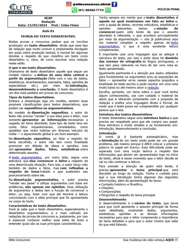 Aula01 Redacao Dissertacao SEAP Manha 15 05 2024 | PDF