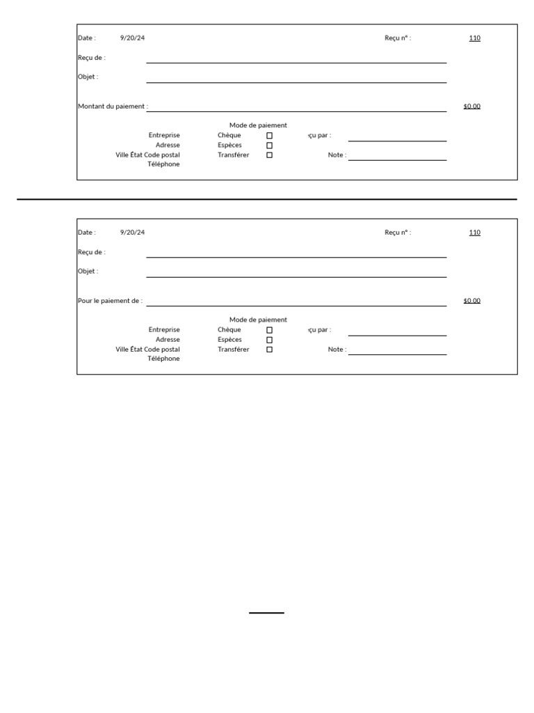 Modele Recu de Paiement Excel Gratuit 3 | PDF