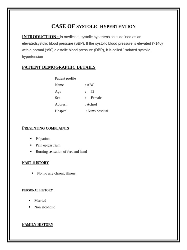 Case 20 Systolic Hypertention | PDF | Hypertension | Blood Pressure