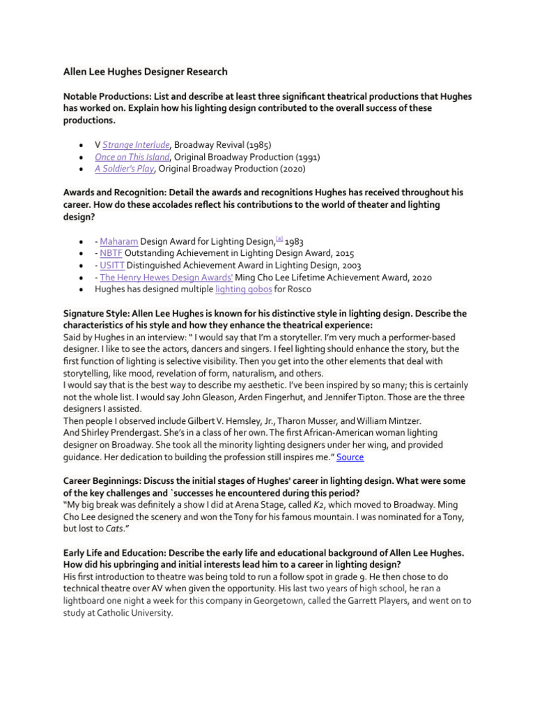 Allen Lee Hughes Designer Research | PDF
