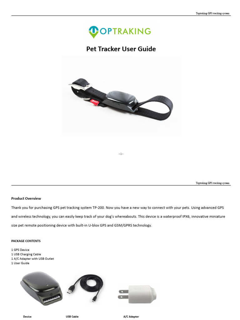 Pet Tracker User Guide: Toptraking GPS Tracking System | PDF