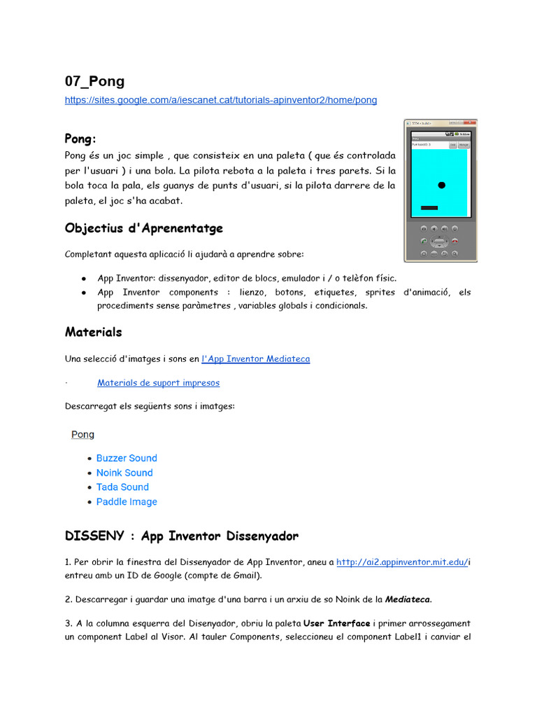 Pong Game Appinventor! Tutorial | PDF