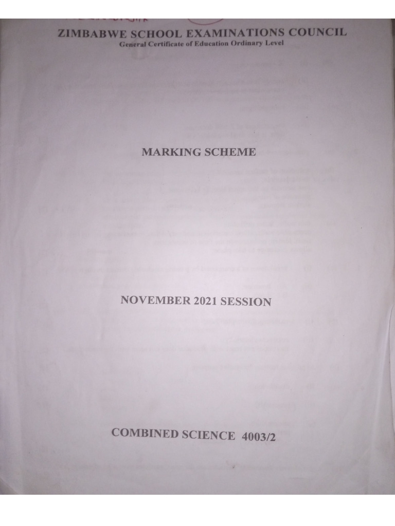 2021 Combined Science P2 Marking Scheme | PDF