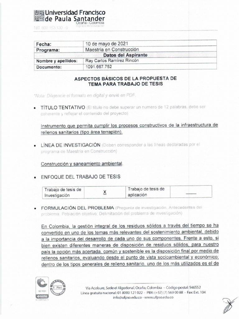 Propuesta de Tema para Tesis | PDF