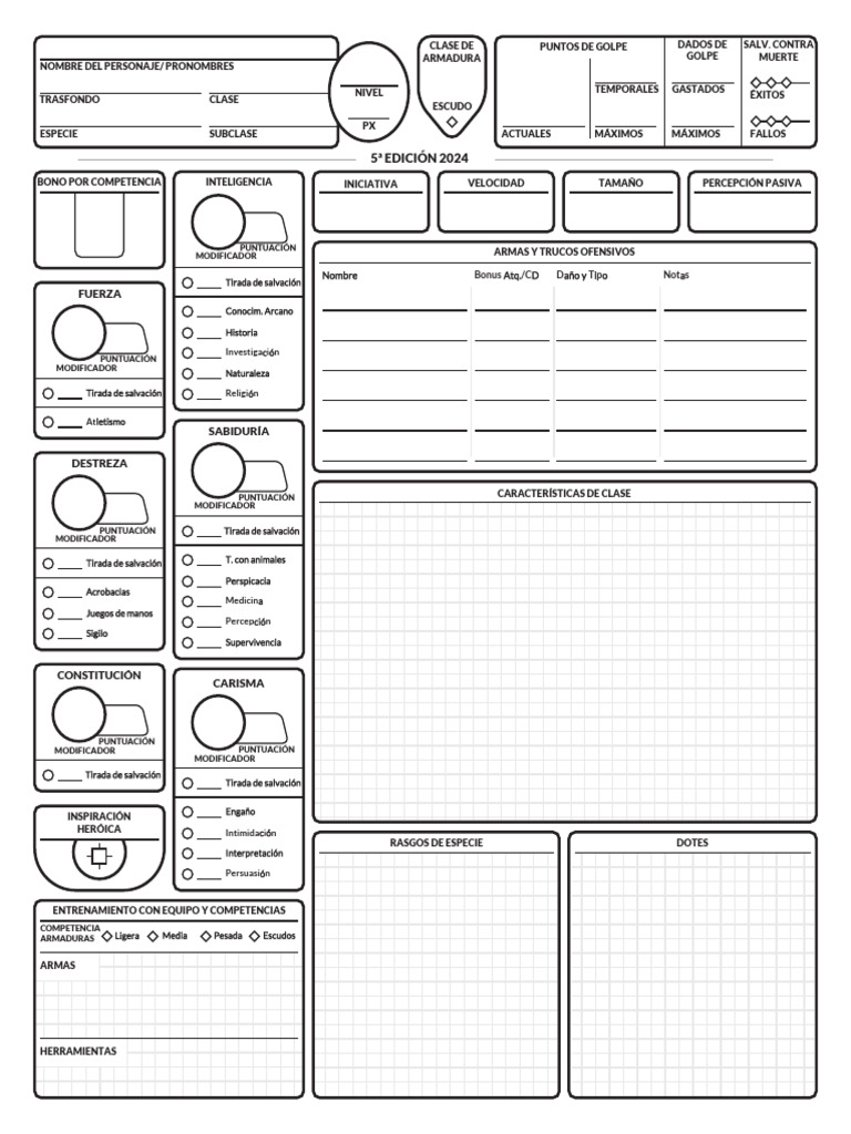 2024 5e Inspired Character Sheet v1.1 (ES Interactive) | PDF