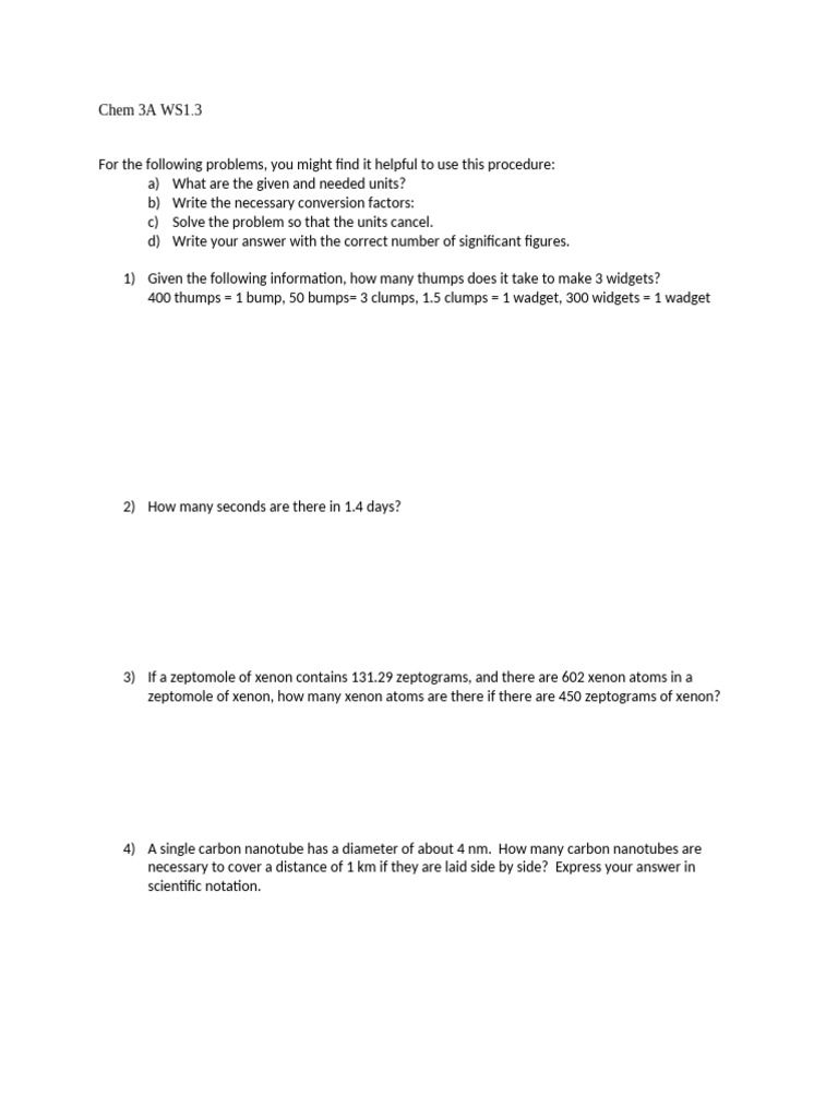 Chem 3A WS1.3 | PDF