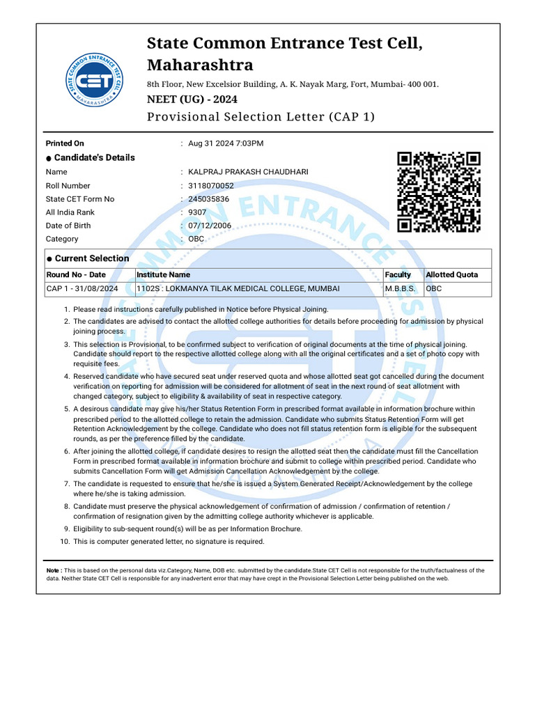 Selection Letter | PDF