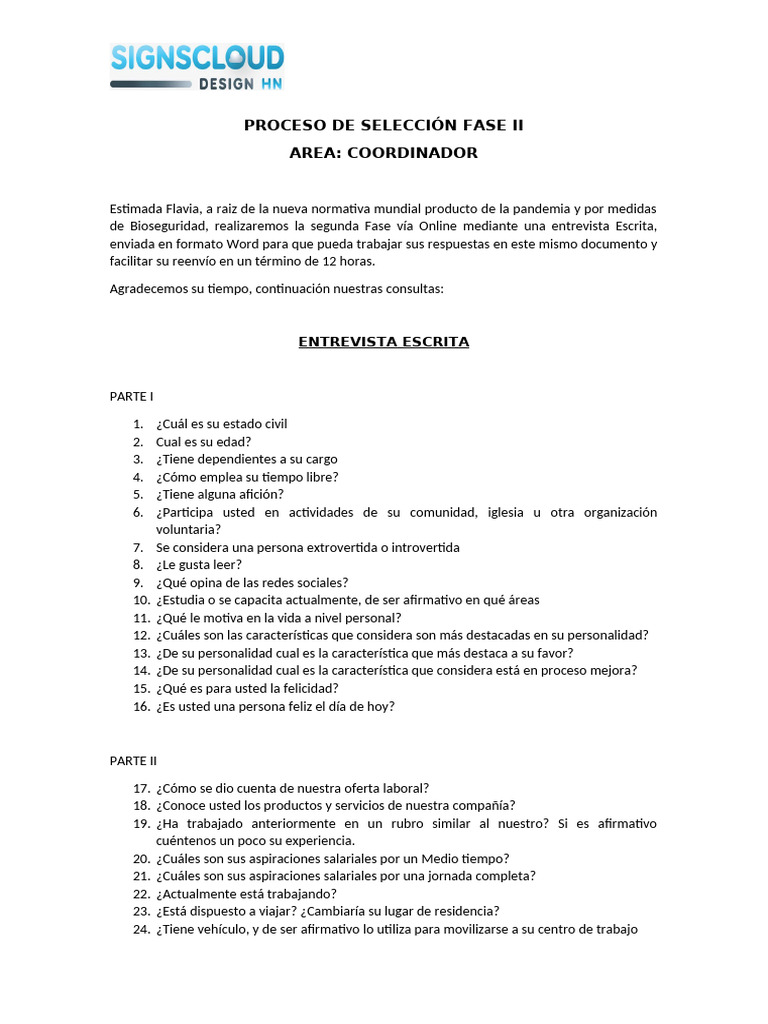 Entrevista Escrita Coordinador | PDF