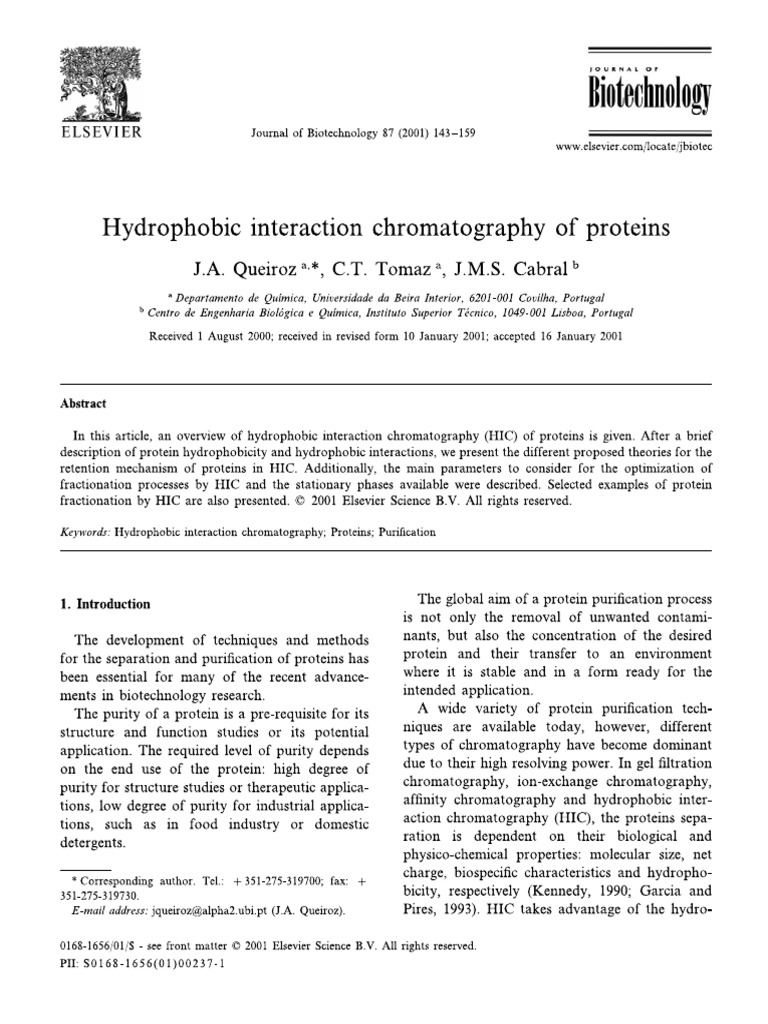 Hydrophobic Interaction Chromatography of Proteins | PDF