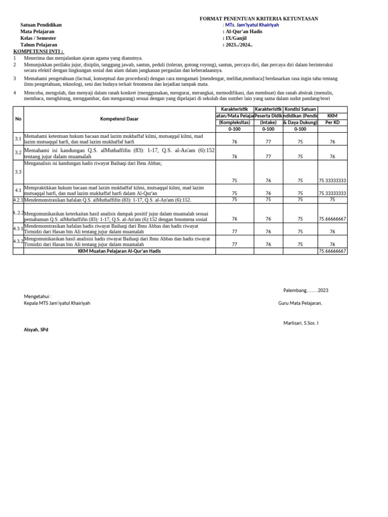 KKM Ganjil Kls 9 | PDF