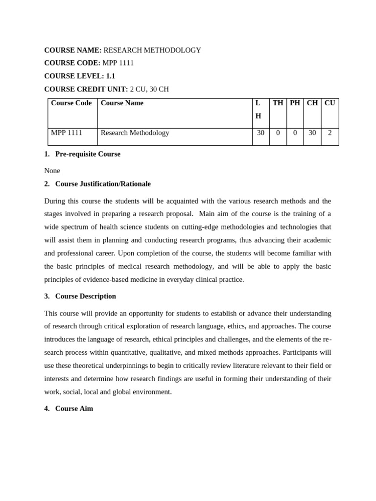 Research Methodology Course aim and content | PDF