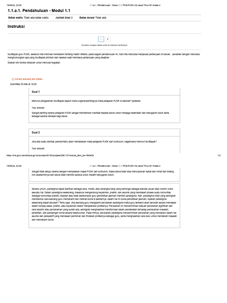 1.1.a.1. Pendahuluan - Modul 1.1 - PKG-PJOK-A2-Jawa Timur-G1-Kelas 4 | PDF