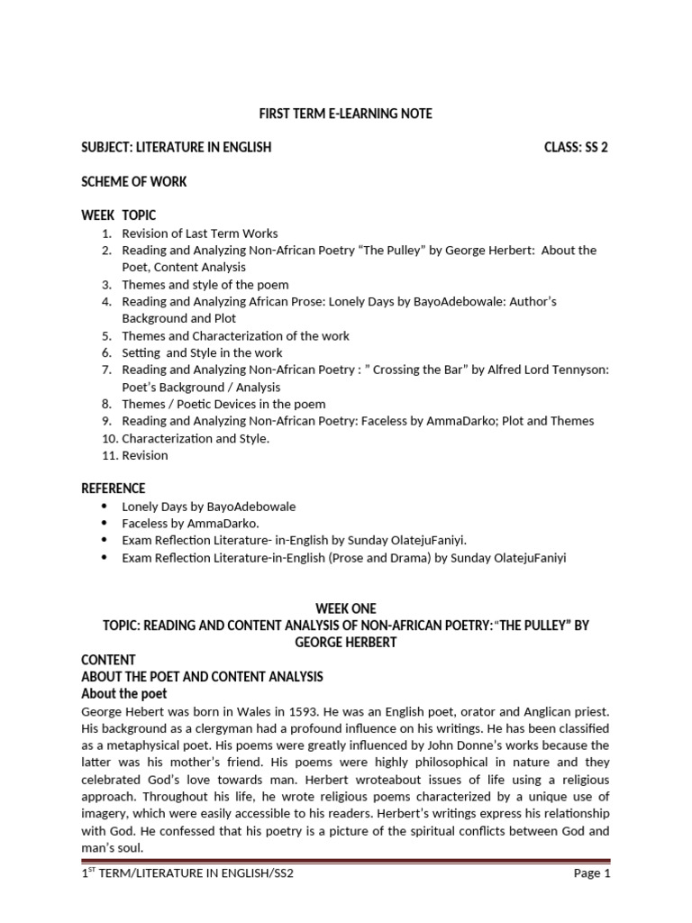 First Term Ss2 Literature in English | PDF