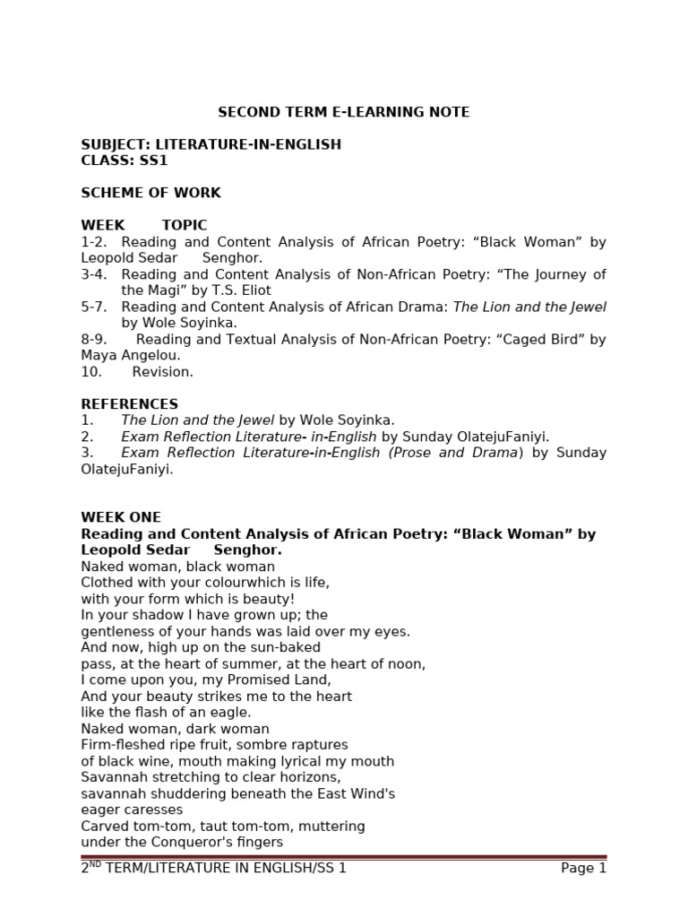 Second Term Ss1 Literature in English | PDF