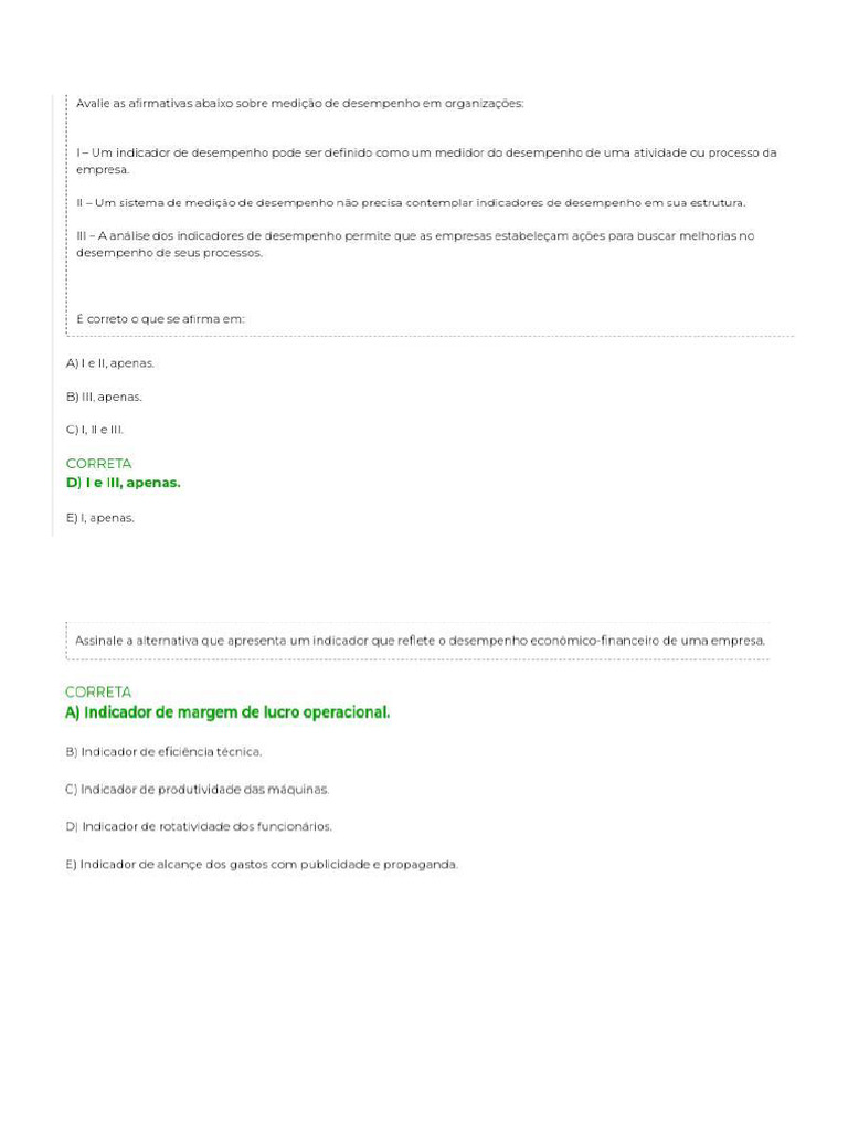 Indicadores de Desempenho - Prova Regular 2024 | PDF