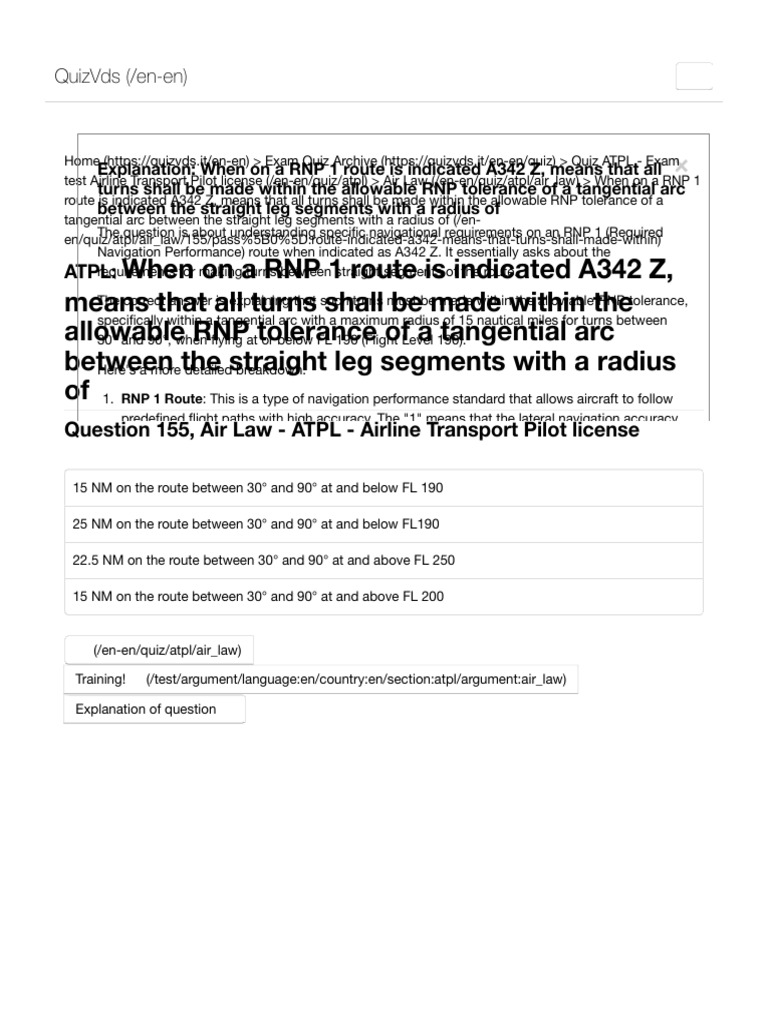 When On A RNP 1 Route Is Indicated A342 Z, Means That All Turns Shall ...