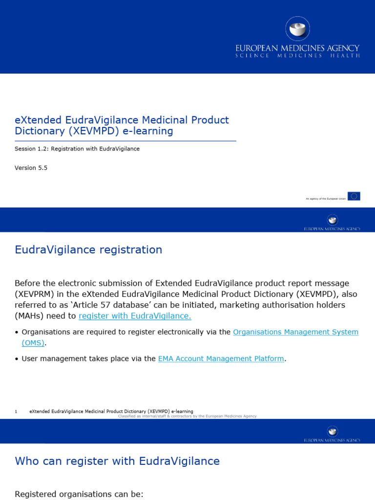 XEVMPD E-Learning - Session 1.2 Registration - Version 5.5 | PDF