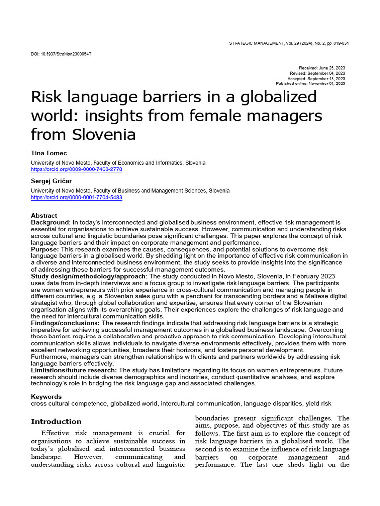 Risk Language Barriers | PDF