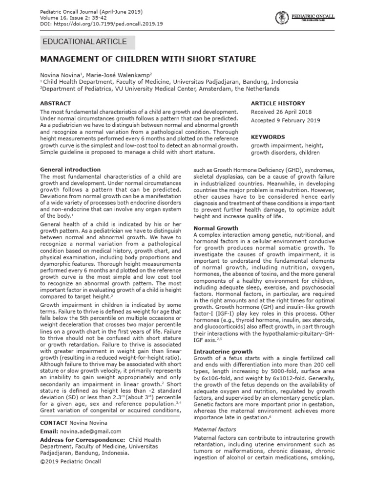 Article - Management of Children With Short Stature | PDF