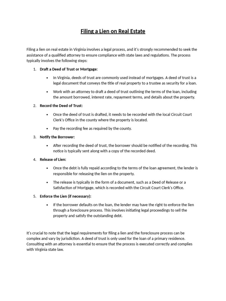 Filing A Lien On Real Estate | PDF