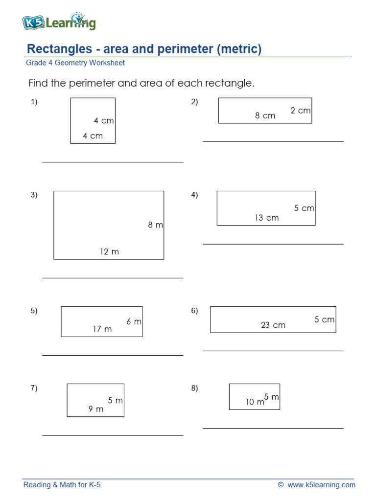 Grade 4 Geometry Rectangles Area Perimeter F | PDF