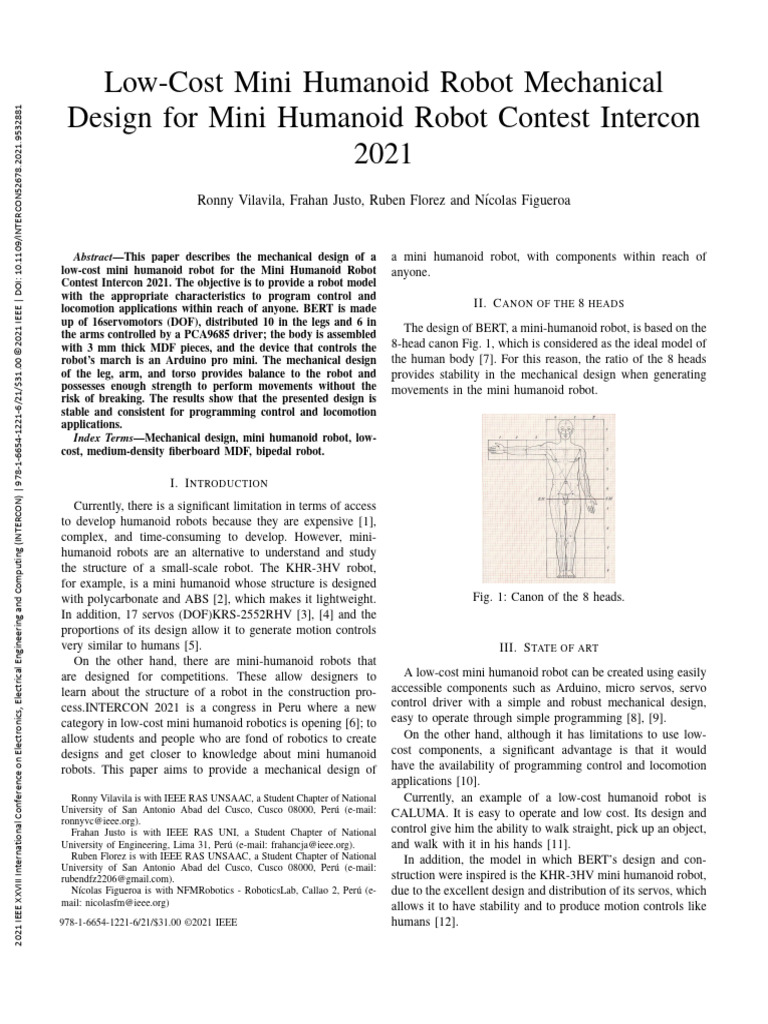 Low-Cost Mini Humanoid Robot Mechanical Design For Mini Humanoid Robot ...
