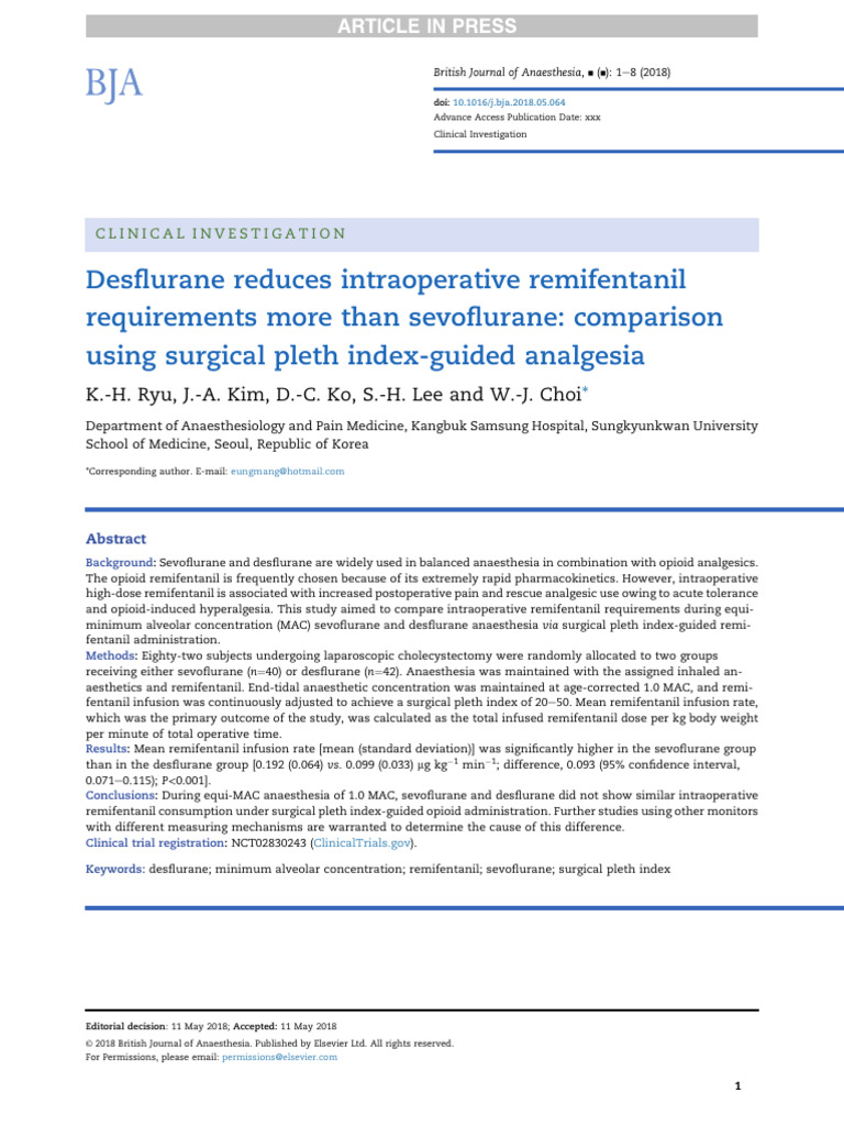 Desflurane Reduces Intraoperative Remifentanil Requirements More Than ...